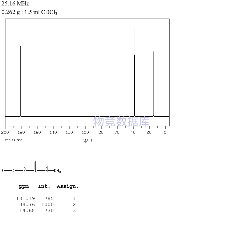 4 乙基 3 硫代氨基脲4 Ethyl 3 Thiosemicarbazide13431 34 0参数,分子结构式,图谱信息 物竞