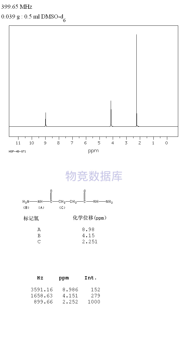 丁二酸二酰肼succinic Dihydrazide4146 43 4参数,分子结构式,图谱信息 物竞化学品数据库 专业、全面的化学