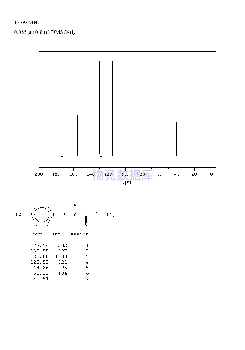L 酪氨酸乙酸肼l Tyrosine Hydrazide7662 51 3参数,分子结构式,图谱信息 物竞化学品数据库 专业、全面的