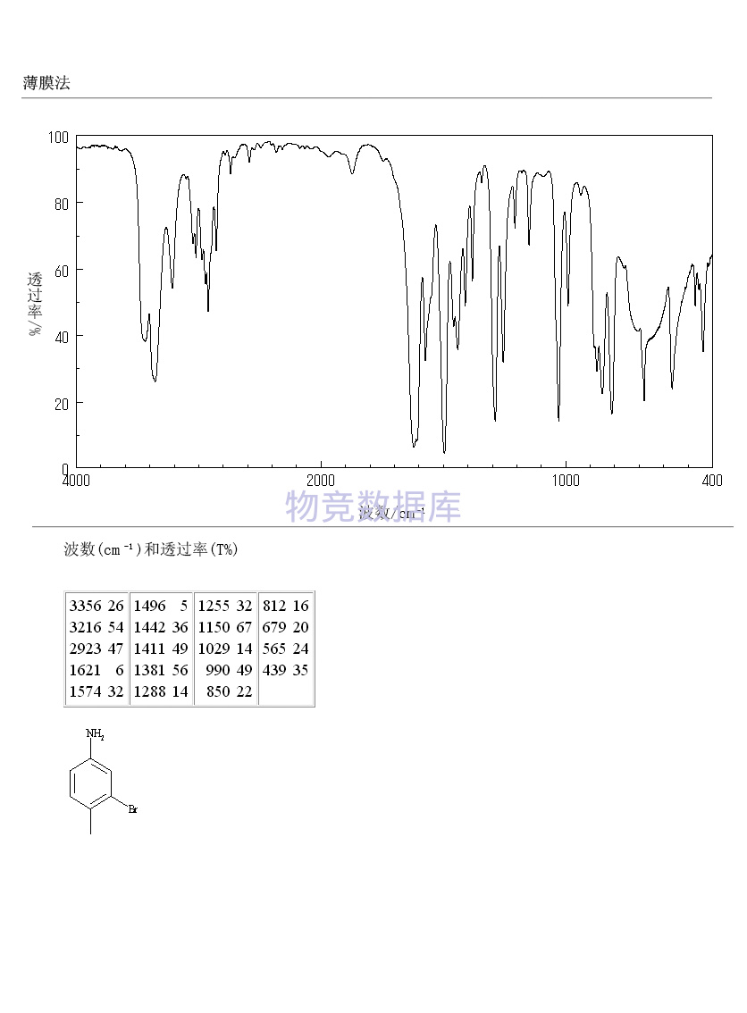 3 溴 4 甲基苯胺3 Bromo 4 Methylaniline7745 91 7参数,分子结构式,图谱信息 物竞化学品数据库