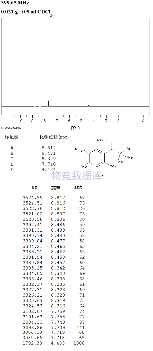 2 溴 3 硝基苯乙酮2 Bromo 3 Nitroacetophenone2227 64 7参数,分子结构式,图谱信息 物竞