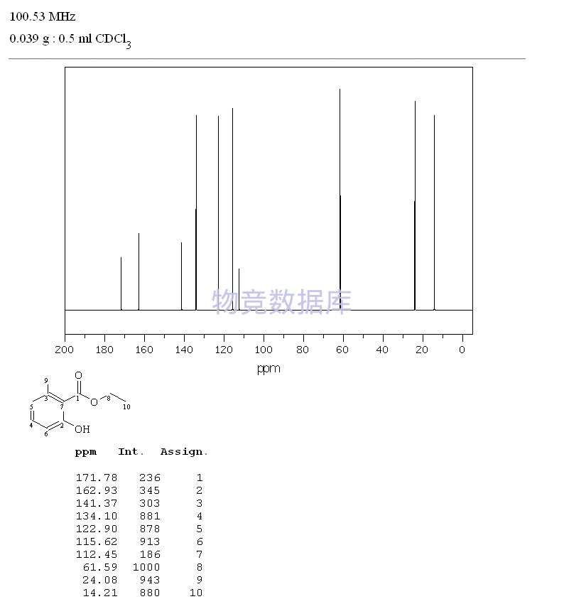 6 甲基水杨酸乙酯ethyl 6 Methylsalicylate6555 40 4参数,分子结构式,图谱信息 物竞化学品数据库