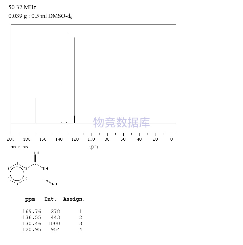 13 二亚氨基异二氢吲哚13 Diminoisoindoline57500 34 2参数,分子结构式,图谱信息 物竞化学品数据库